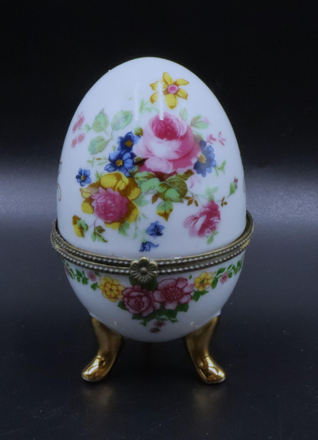 Vintage Flower Pattern Porcelain Brass Faberge Egg Trinket Box - Etsy