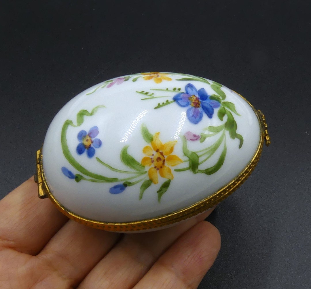 Vintage Limoge France Hand Painted Egg Shape Porcelain Trinket Box - Etsy