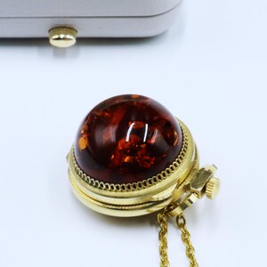 Vintage European Gold Tone & Dome Faux Amber Locket Watch Pendant ...