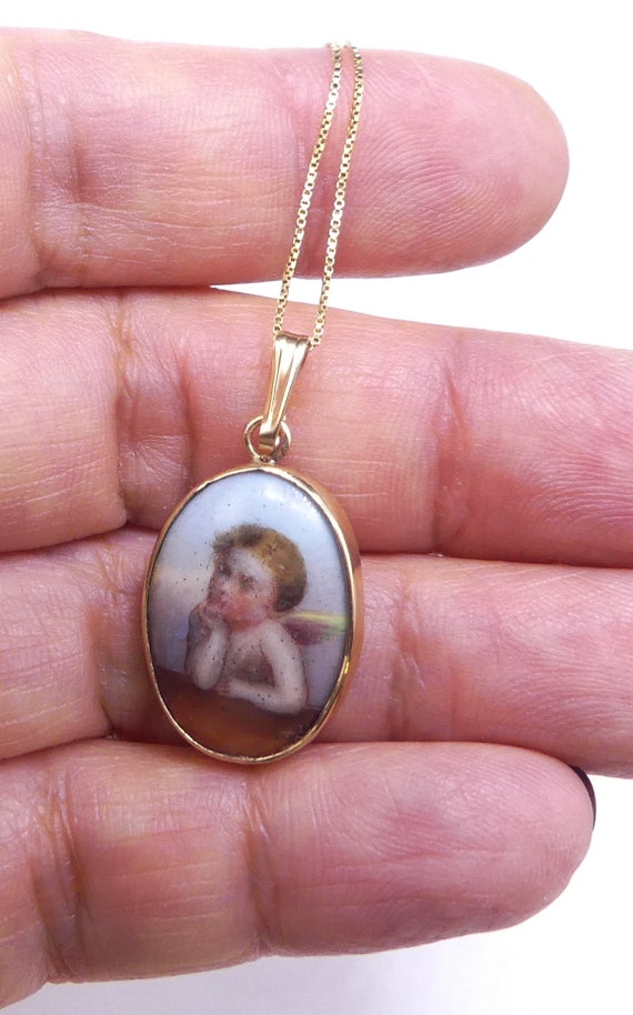 Antique vintage marked 14k gold & hand painted on por… - Gem