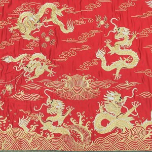Vintage Chinese Silk Hand Embroidered Dragons on Red Background Penal ...