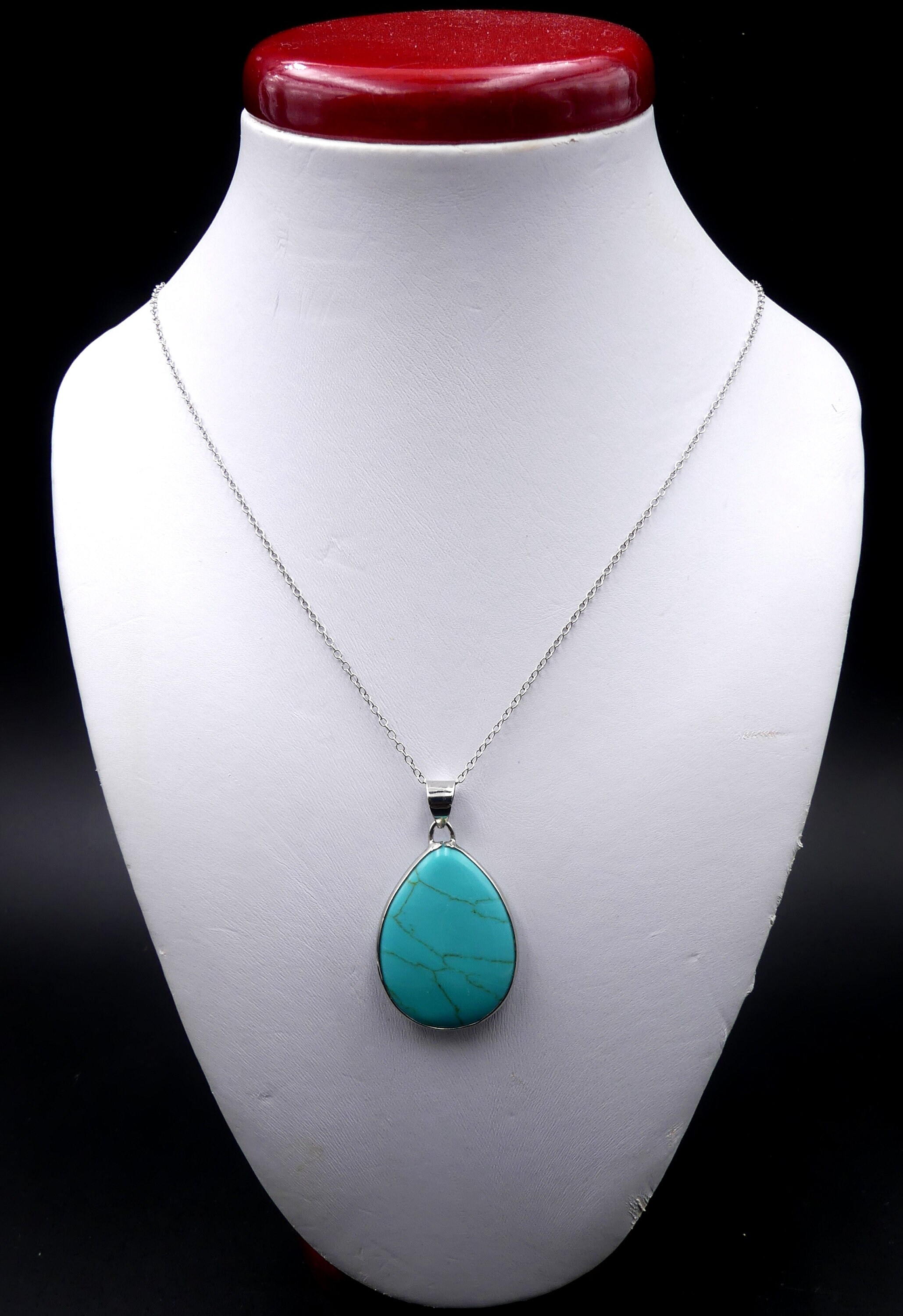 Vintage Sterling Silver Chain & Turquoise Pendant Necklace - Etsy UK