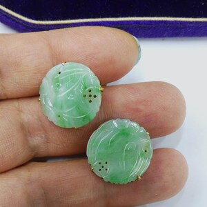 Antique Unmarked 14k Gold Hand Carved Round Apple Green Jade Cufflink ...