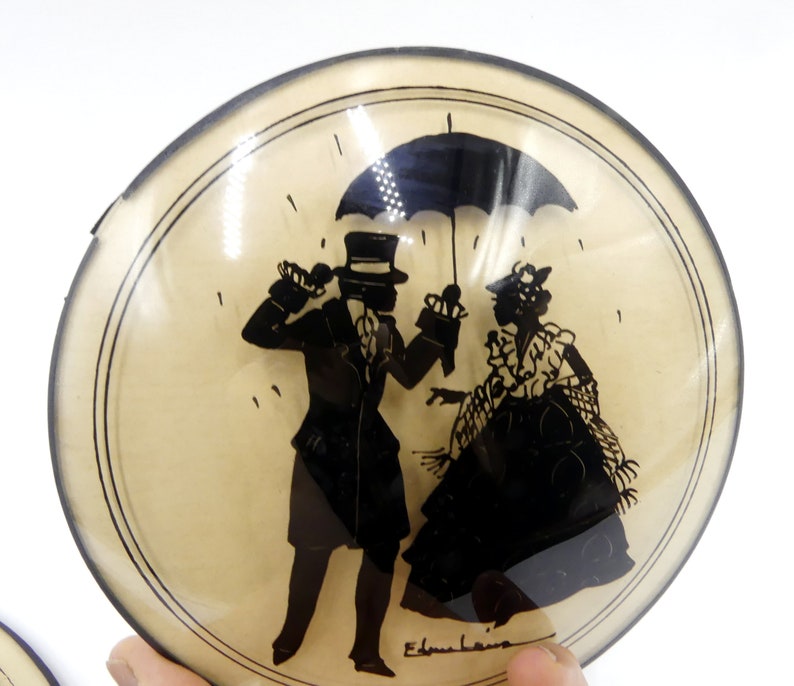 Vintage Pair Edna Lewis Studio Round Bubble Frame Hand Painted ...