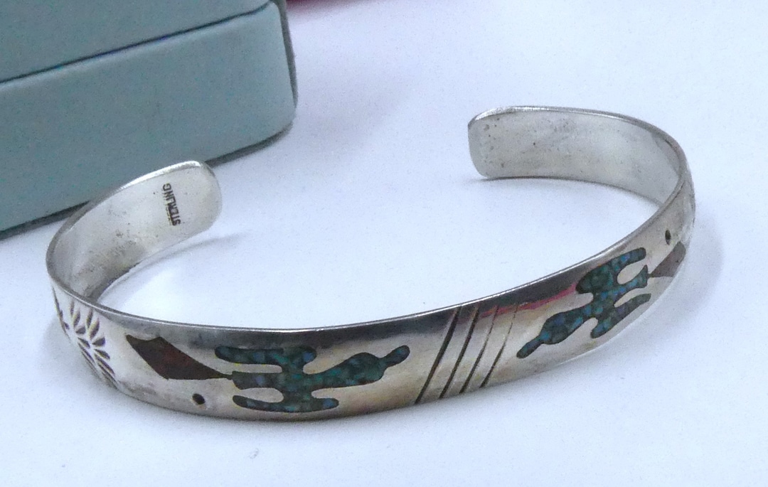 Vintage Marked Sterling Silver Native American & Turquoise Coral Inlay ...