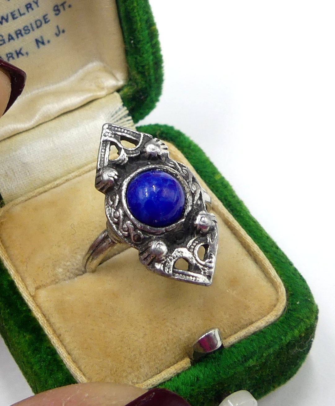 Vintage Silver Plated & Faux Lapis Adjustable Ring - Etsy