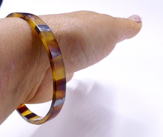 Antique faux tortoise shell w sterling silver bangle - Gem