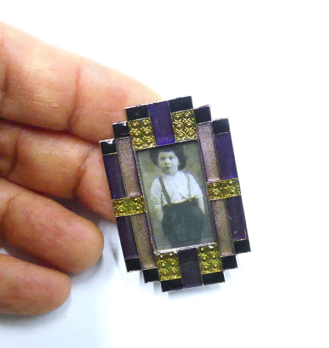 Vintage Silver Tone Enamel Art Deco Style Mini Picture Frame Pin Brooch ...