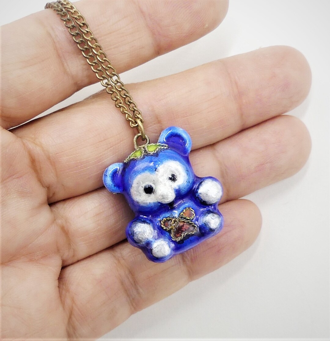 Vintage Brass Chain & Enamel Bear Pendant Necklace - Etsy