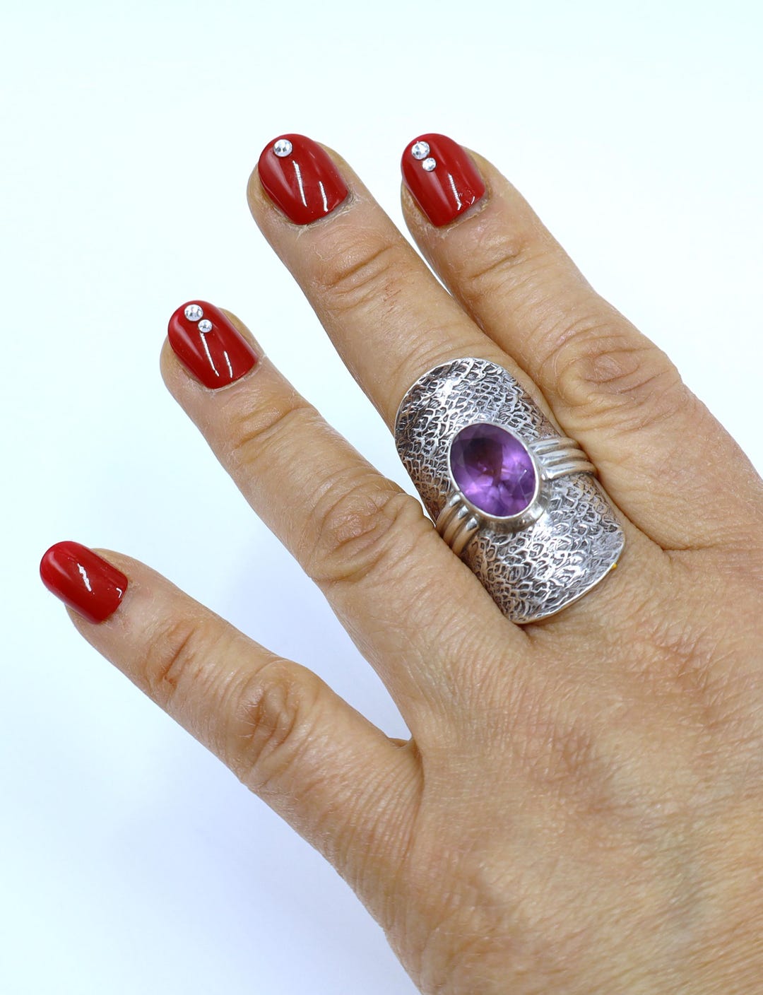 Vintage Large Marked India 925 Sterling Silver & Oval Shape Amethyst ...
