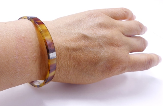 Antique faux tortoise shell w sterling silver bangle - Gem