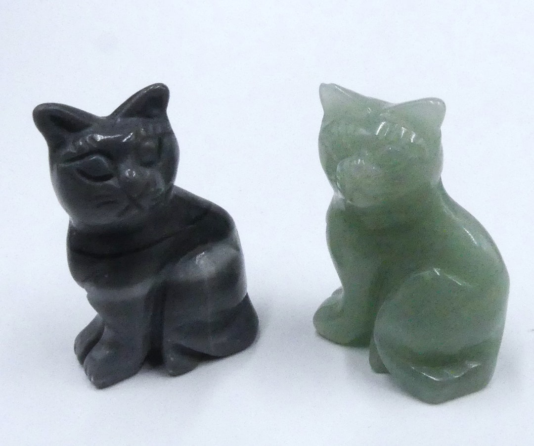 Vintage Two Carved Grey Stone and Jade Cats - Etsy