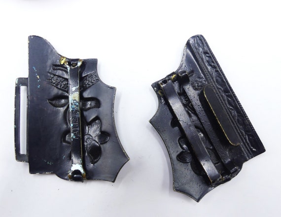 Antique 18th C brass black enamel metal flower belt b… - Gem