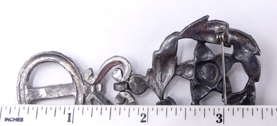 Vintage large silver tone & rhinestone long brooch - Gem