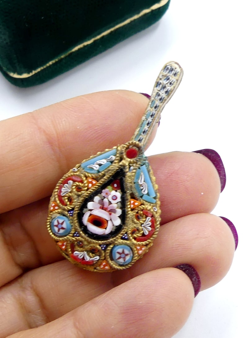 Antique Italian Gold Tone Micro Mosaic Mandolin Pin Brooch - Etsy