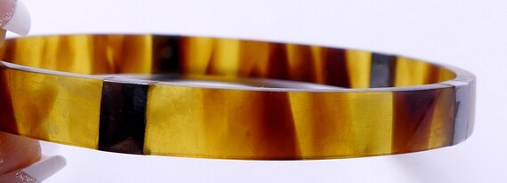 Antique faux tortoise shell w sterling silver bangle - Gem