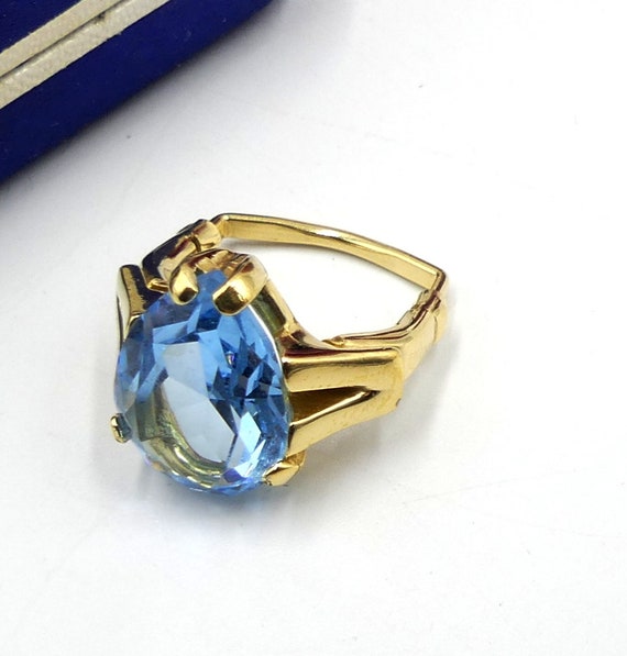 Unique gold tone adjustable & blue rhinestone ring Si… - Gem