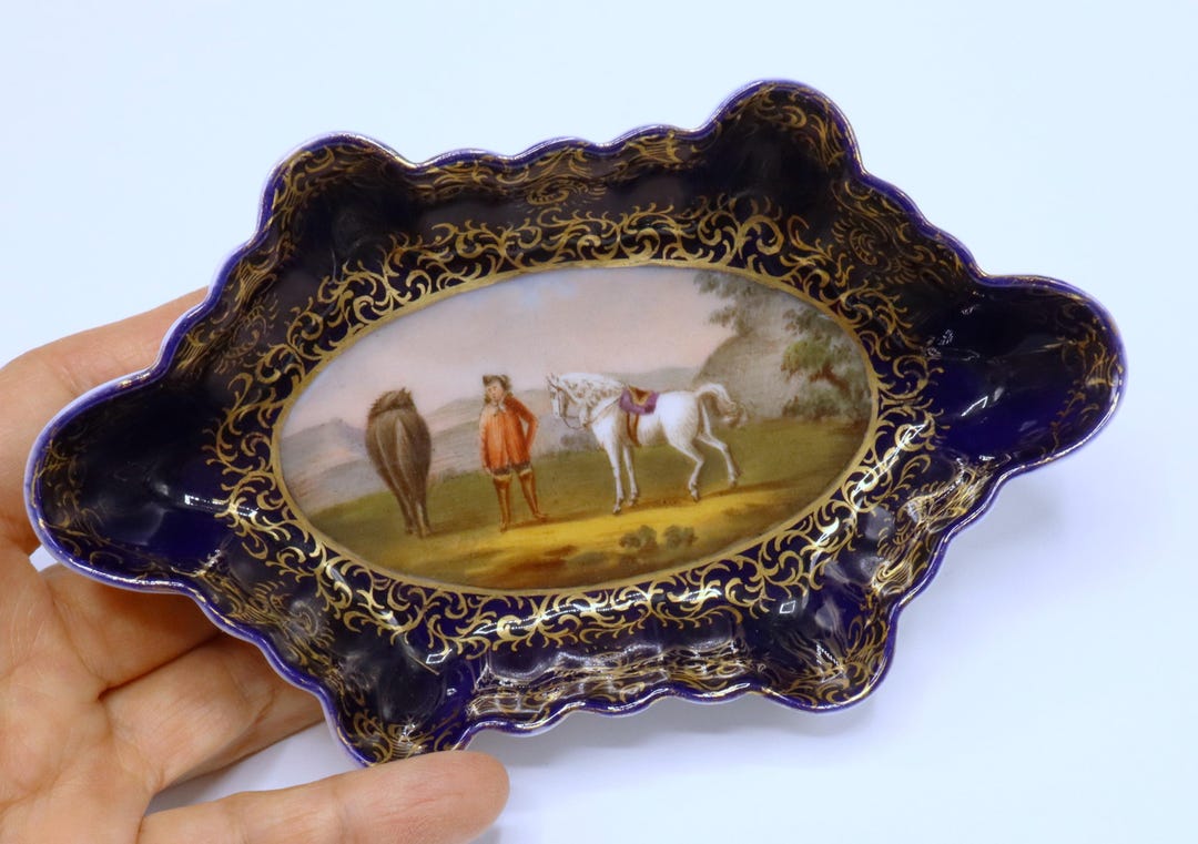 Antique Hand Painted Royal Vienna Porcelain Spoon Tray Horses Trinket ...