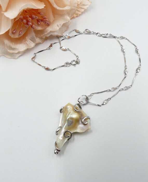 Vintage sterling silver & sea shell pendant necklace | Etsy