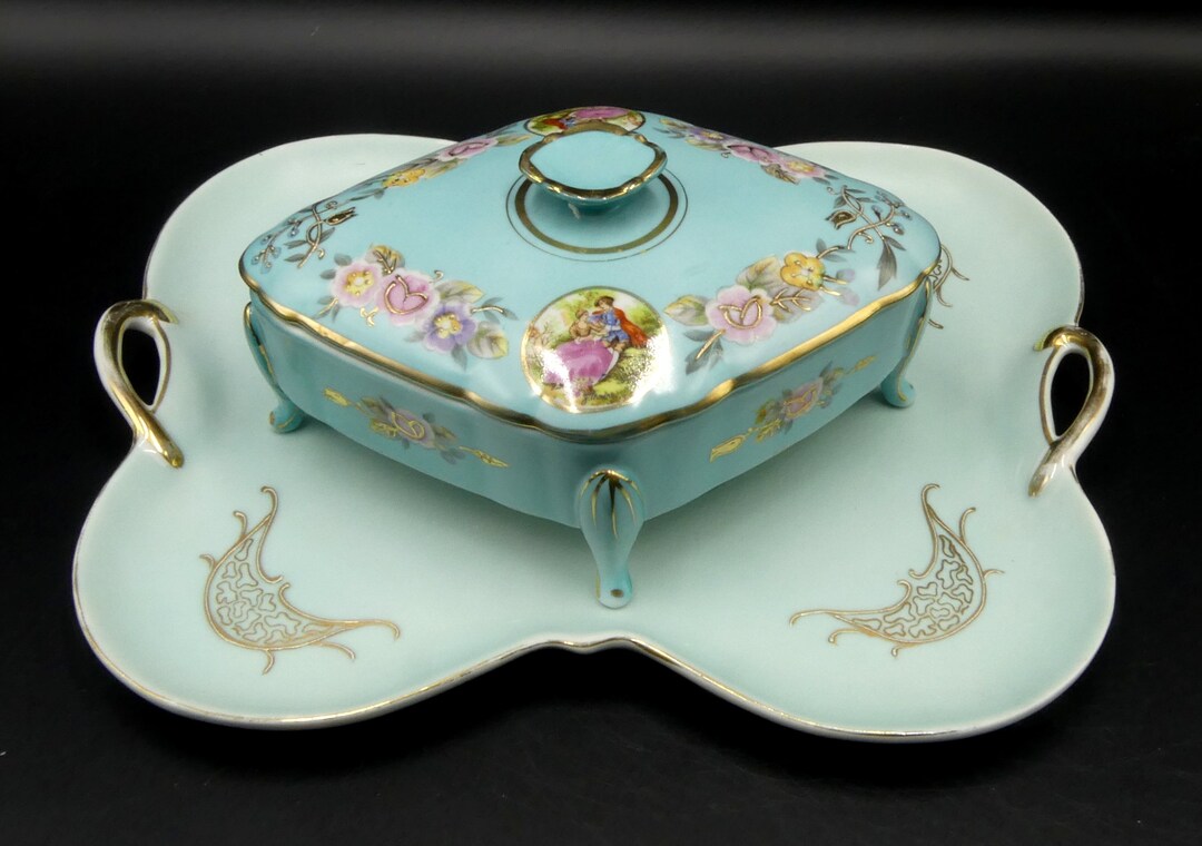 Vintage 2 Pieces Marked Royal Carton Art # 7935 Porcelain Trinket Box W ...