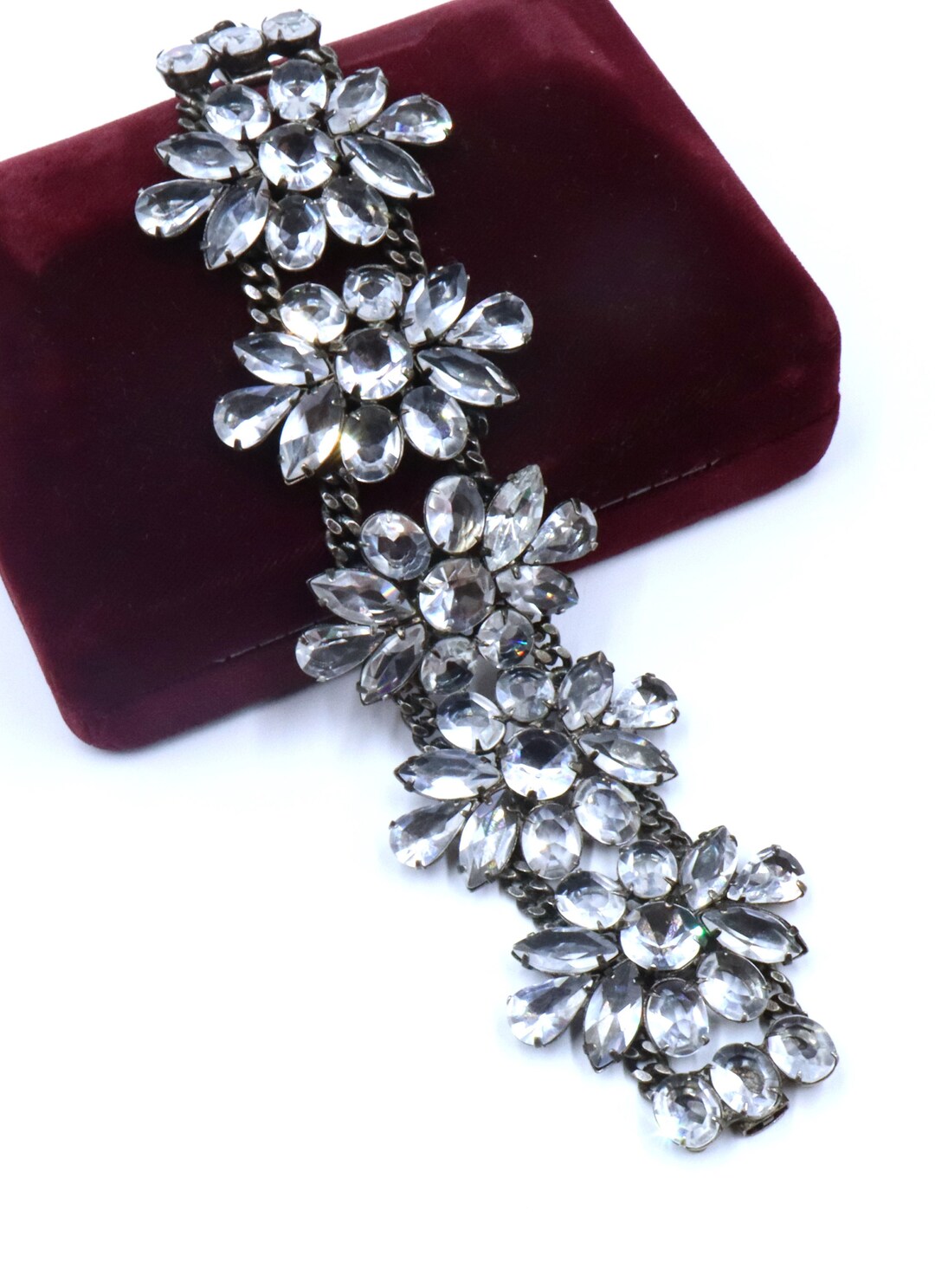 Vintage Signed Realities Dark Metal Tone & Past Clear Rhinestone Link ...
