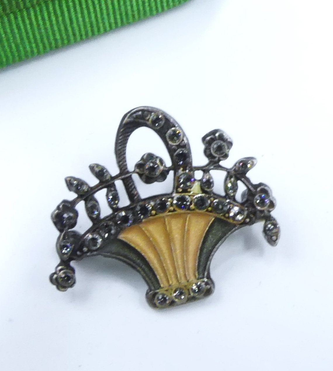 Vintage Marked Catherine Popesco Silver Tone Enamel Rhinestone Basket ...