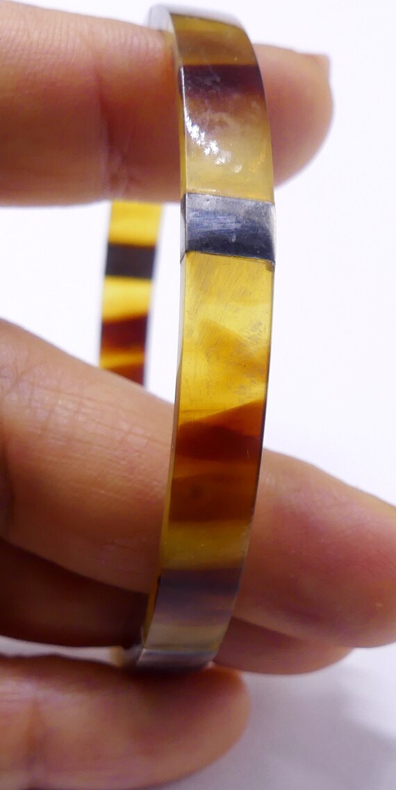Antique faux tortoise shell w sterling silver bangle - Gem