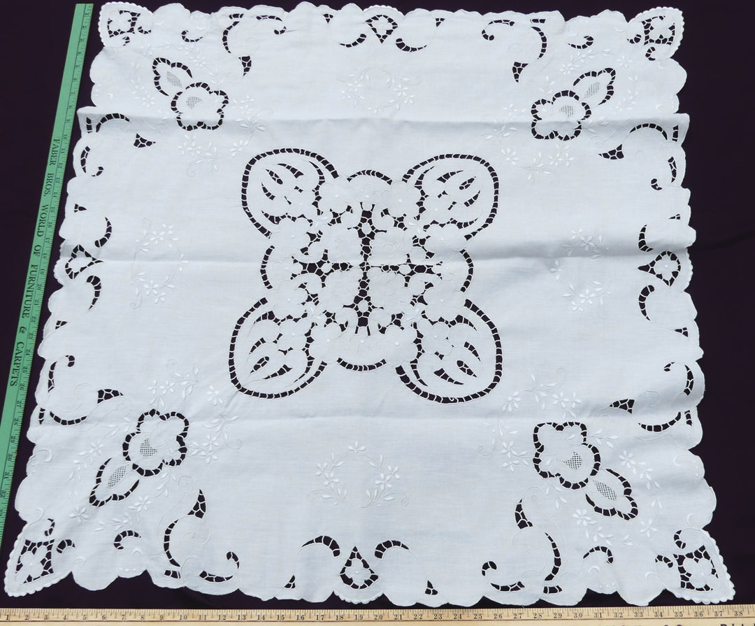 Vintage Linen & Cutwork Hand Embroidery Tablecloth 38 X 39 - Etsy