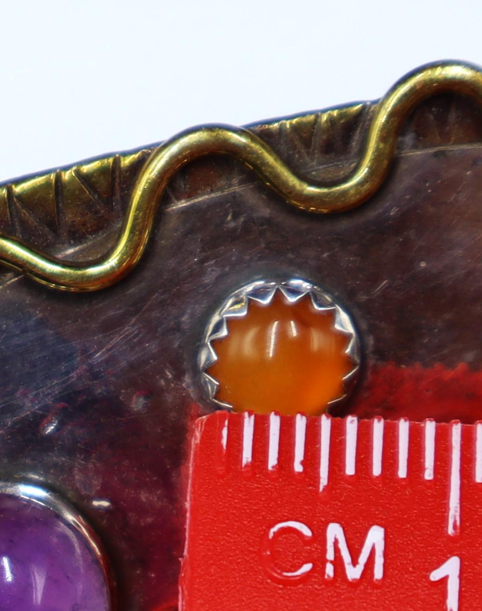 Vintage Signed Angela Duffin Sterling Silver Brass & Amethyst Yellow ...