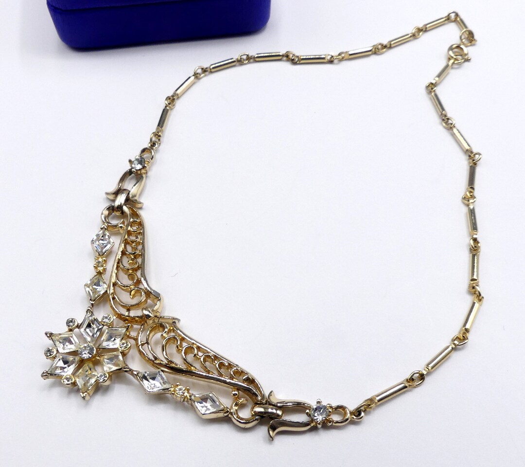 Vintage Marked Coro Craft Gold Tone Rhinestone Pendant Necklace - Etsy