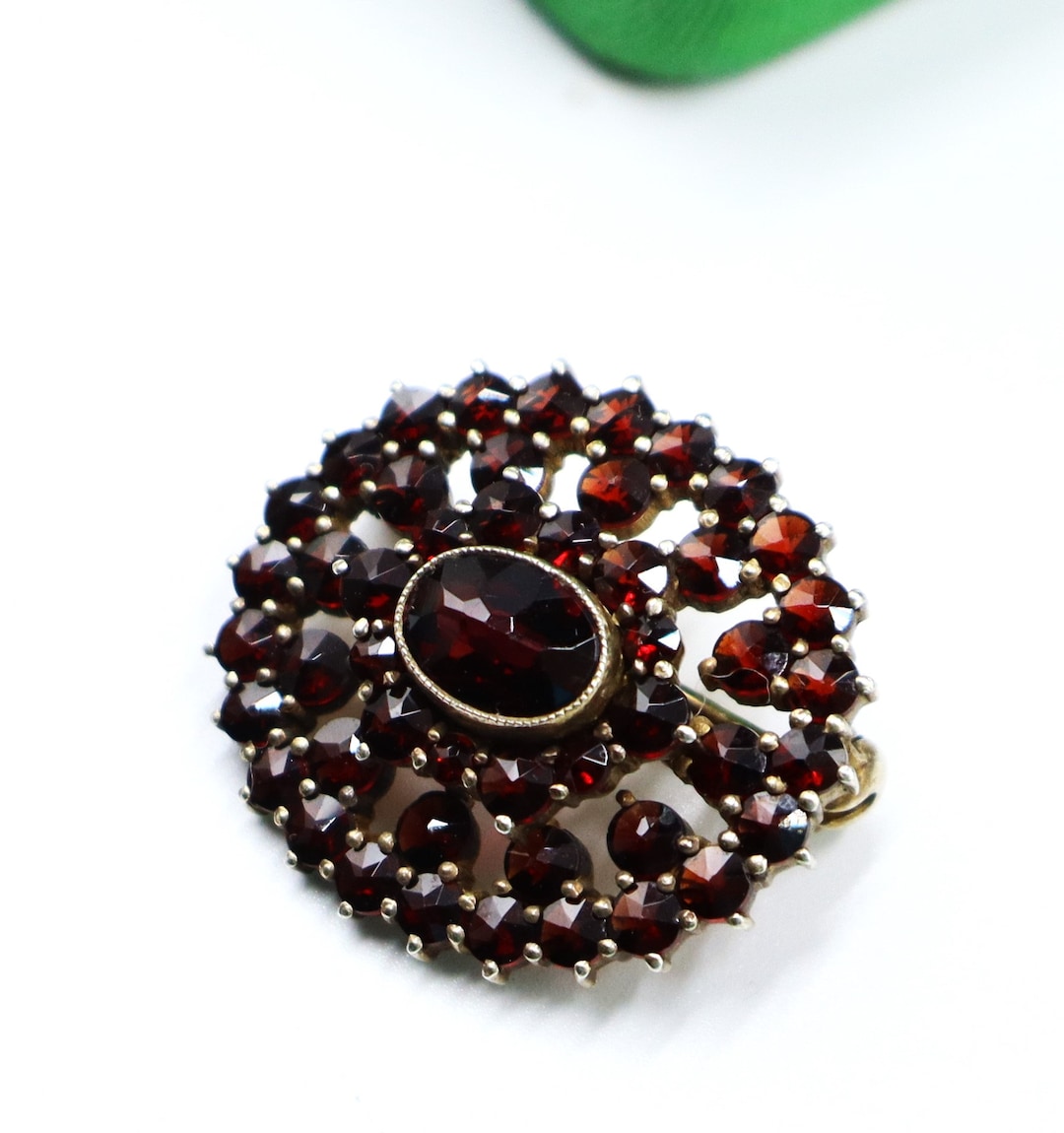 Vintage Gold Oval Sterling Silver & Bohemian Garnet Pin Brooch - Etsy