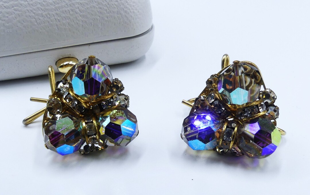 Vintage Signed Judith Mccann? Gold Tone AB Glass Beads Wingback ...