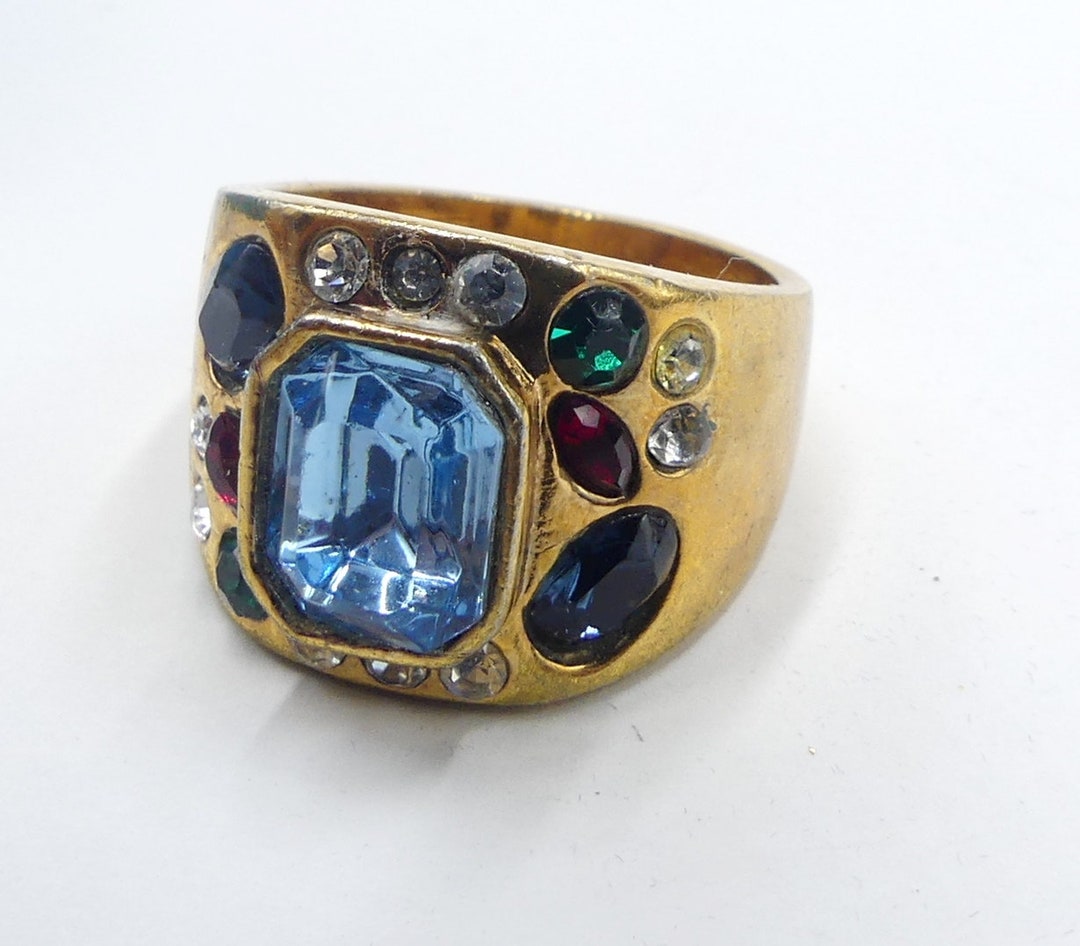 Vintage Marked 10K HGE Gold Tone & Multi Rhinestone Ring Size 9 - Etsy