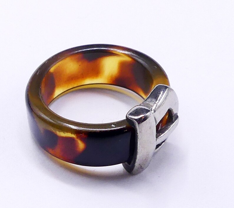 Antique Faux Tortoise Shell W Sterling Silver Buckle Ring Size - Etsy