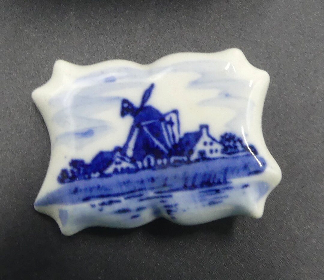 Vintage Hand Painted Ceramic Delft Blue Brooch - Etsy