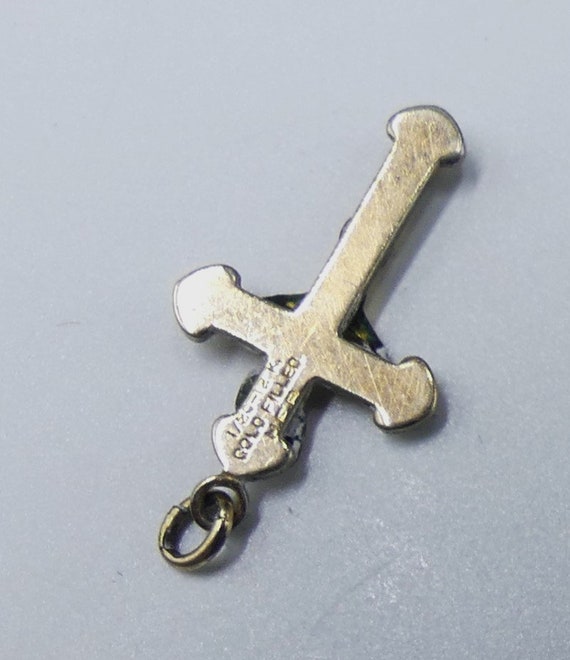 Antique marked 12k gold filled HFR cross pendant - Gem