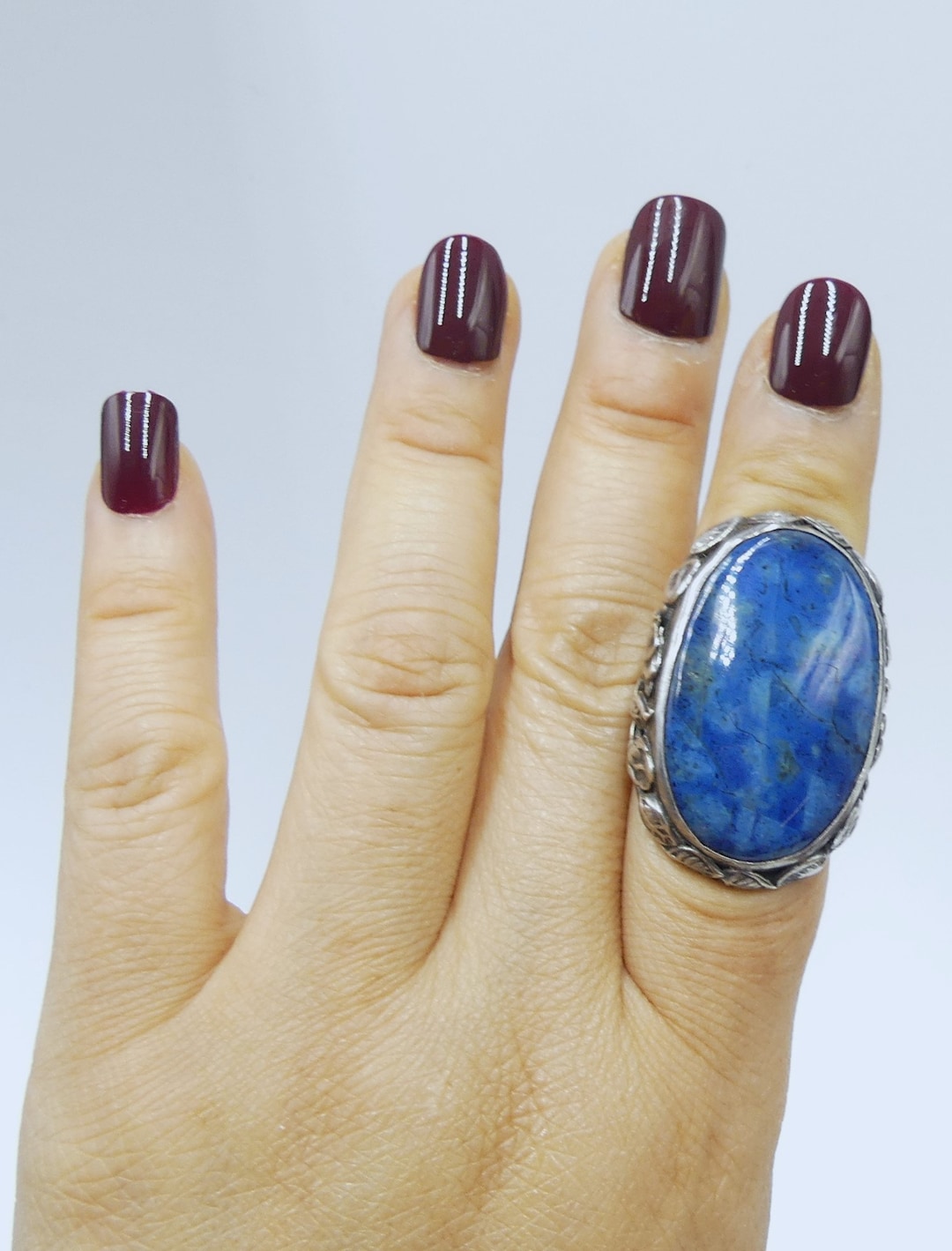 Antique Large Art Nouveau Sterling Silver Denim Blue Stone Cabochon ...