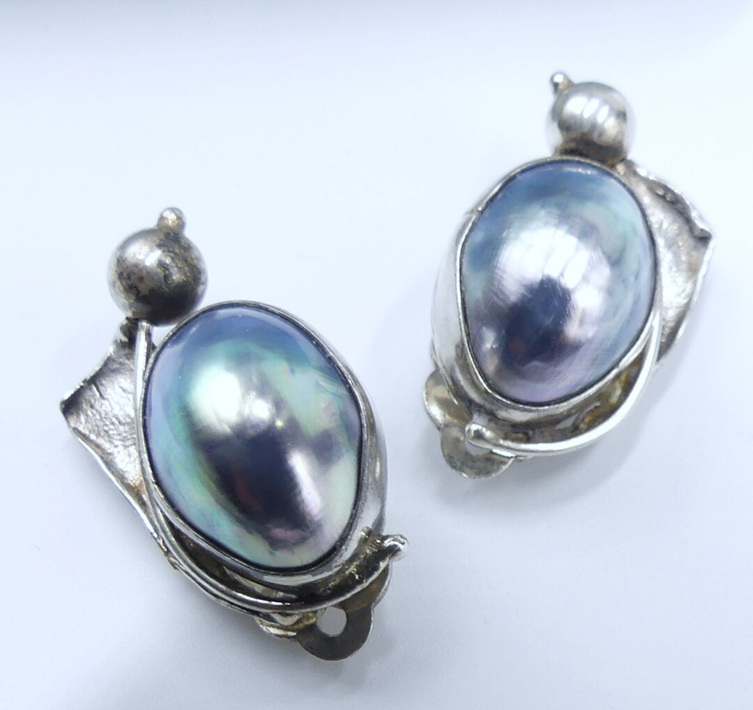 Vintage Marked AVI Soffer 925 Sterling Silver& Grey Mabe Pear Clip ...