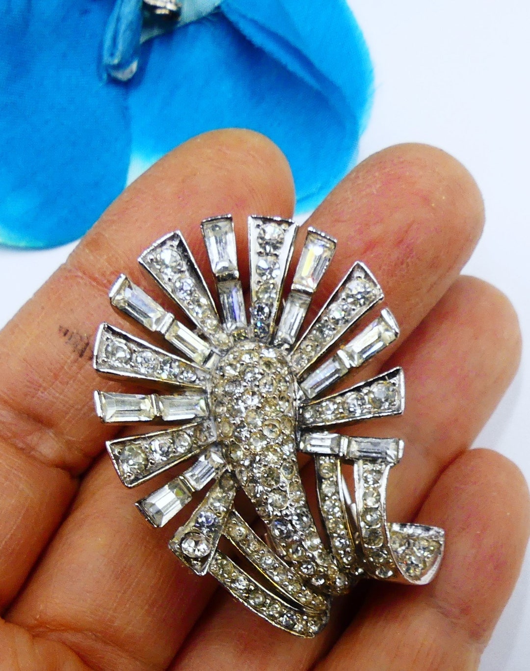 Vintage Signed Mb Boucher Art Deco Silver Tone Clear Rhinestone ...