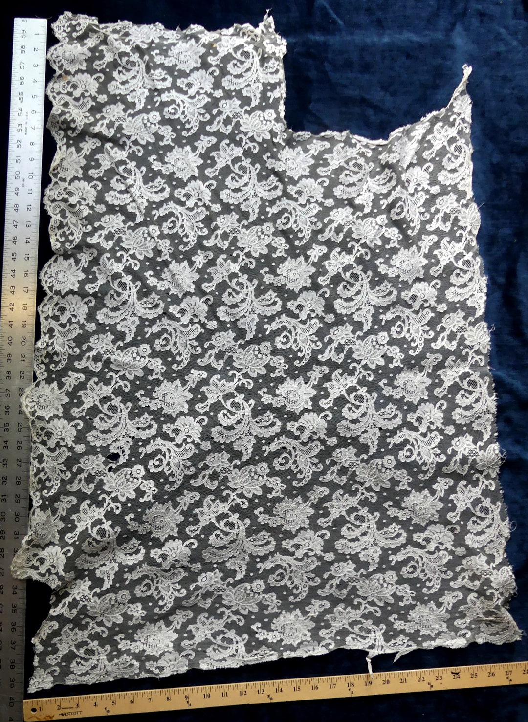 Vintage Cotton French Alencon Lace Large Fragment Color Beige 27” X 39 ...