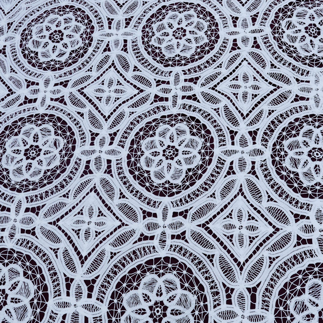 Vintage Solid Handmade Battenburg Lace Round Tablecloth Color Ecru 60 ...