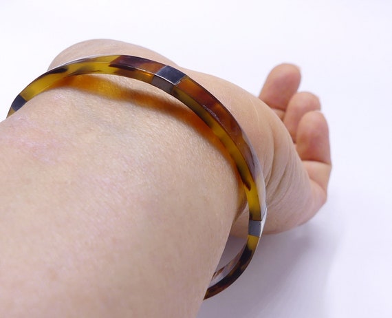 Antique faux tortoise shell w sterling silver bangle - Gem