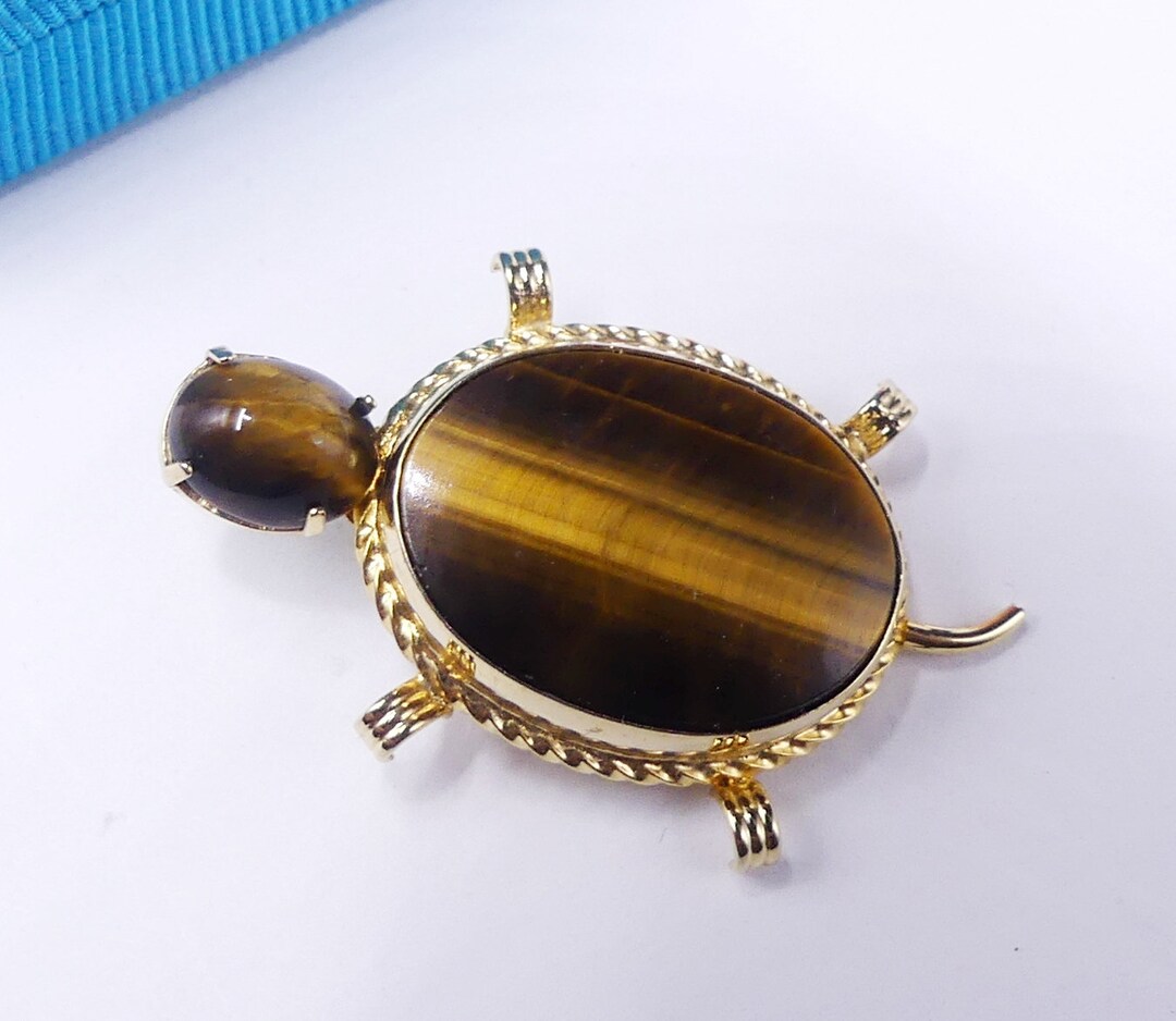 Vintage Signed Burt Cassell 12k Gold Filled & Tiger Eye Cabochon Turtle ...