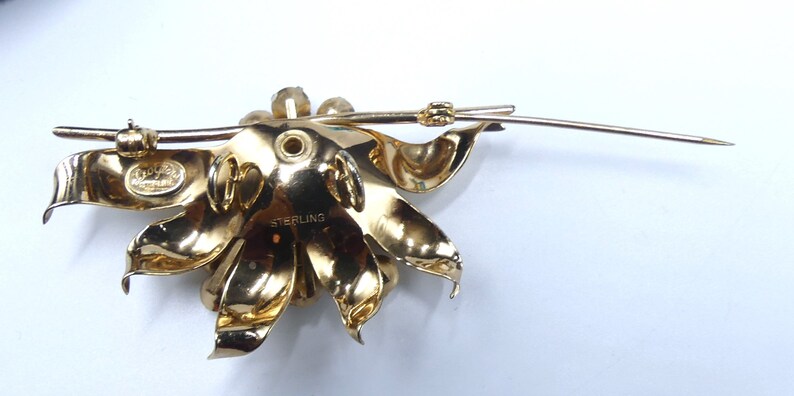 Vintage Marked Leo Glass Gold Over Sterling Silver Clear Rhinestone Fan ...