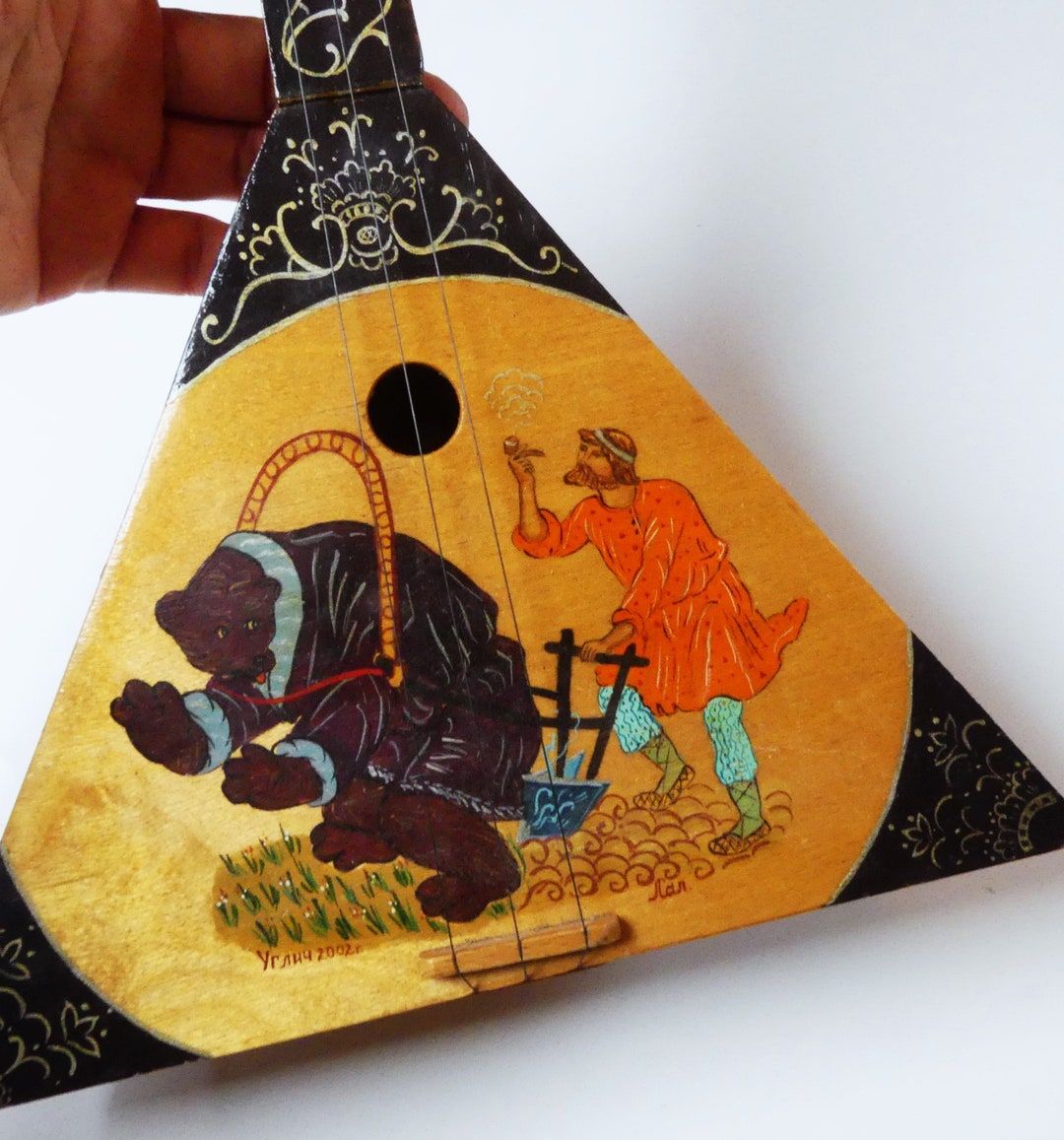 Vintage Small Hand Painted Russian Folk Instrument 3 Strings Balalaika ...