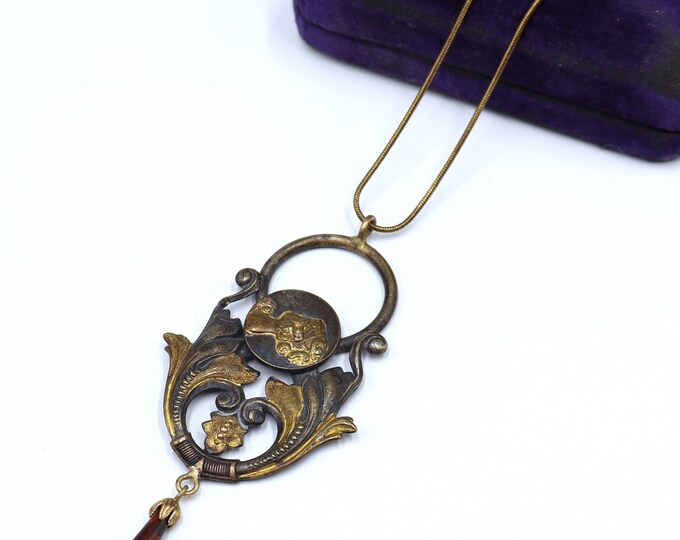 Vintage 30's Two Tone & Natural Tear Drop Stone Pendant Necklace - Etsy