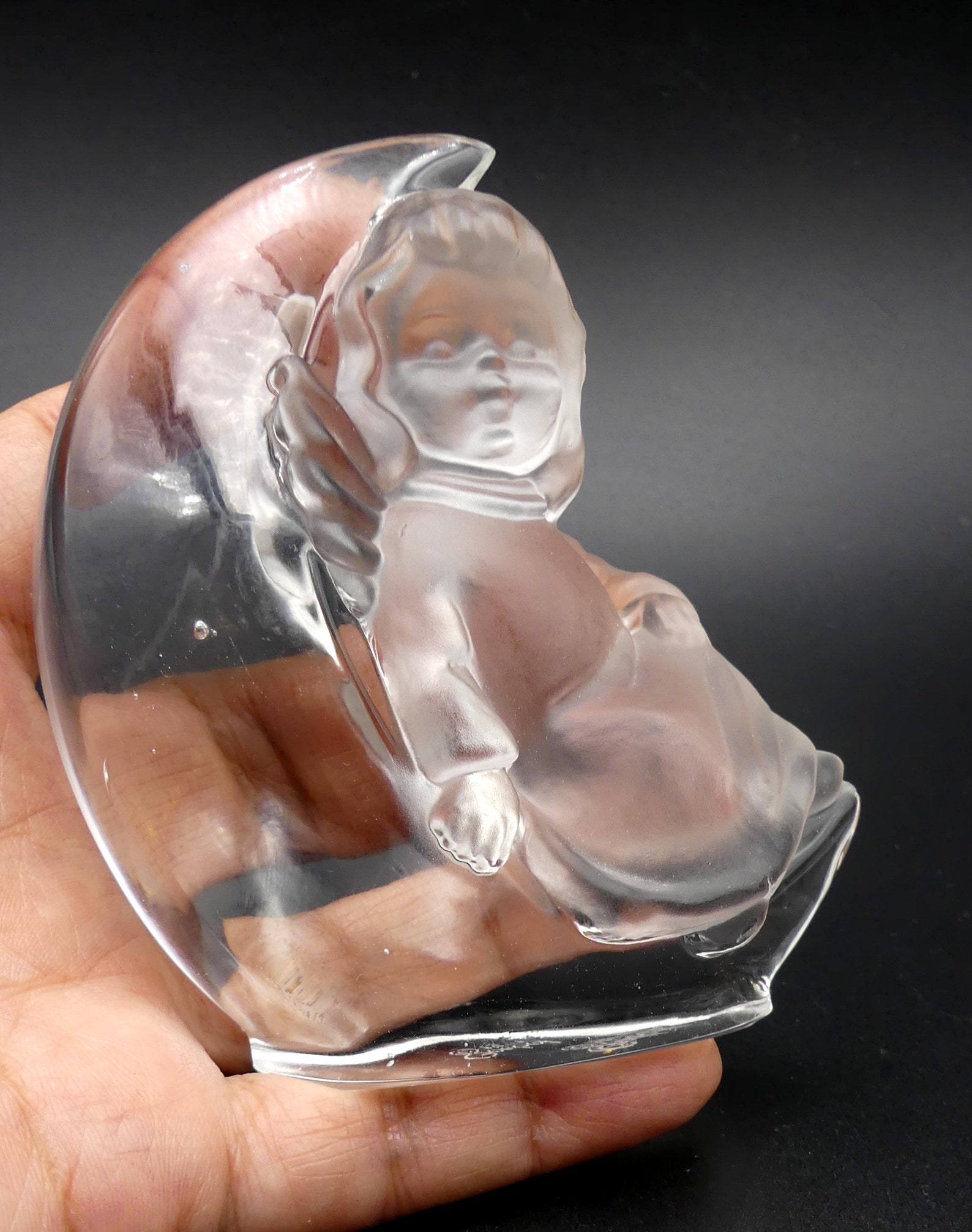 Vintage Goebel Crystal Frosted Glass Angel Moon Figurine | Etsy