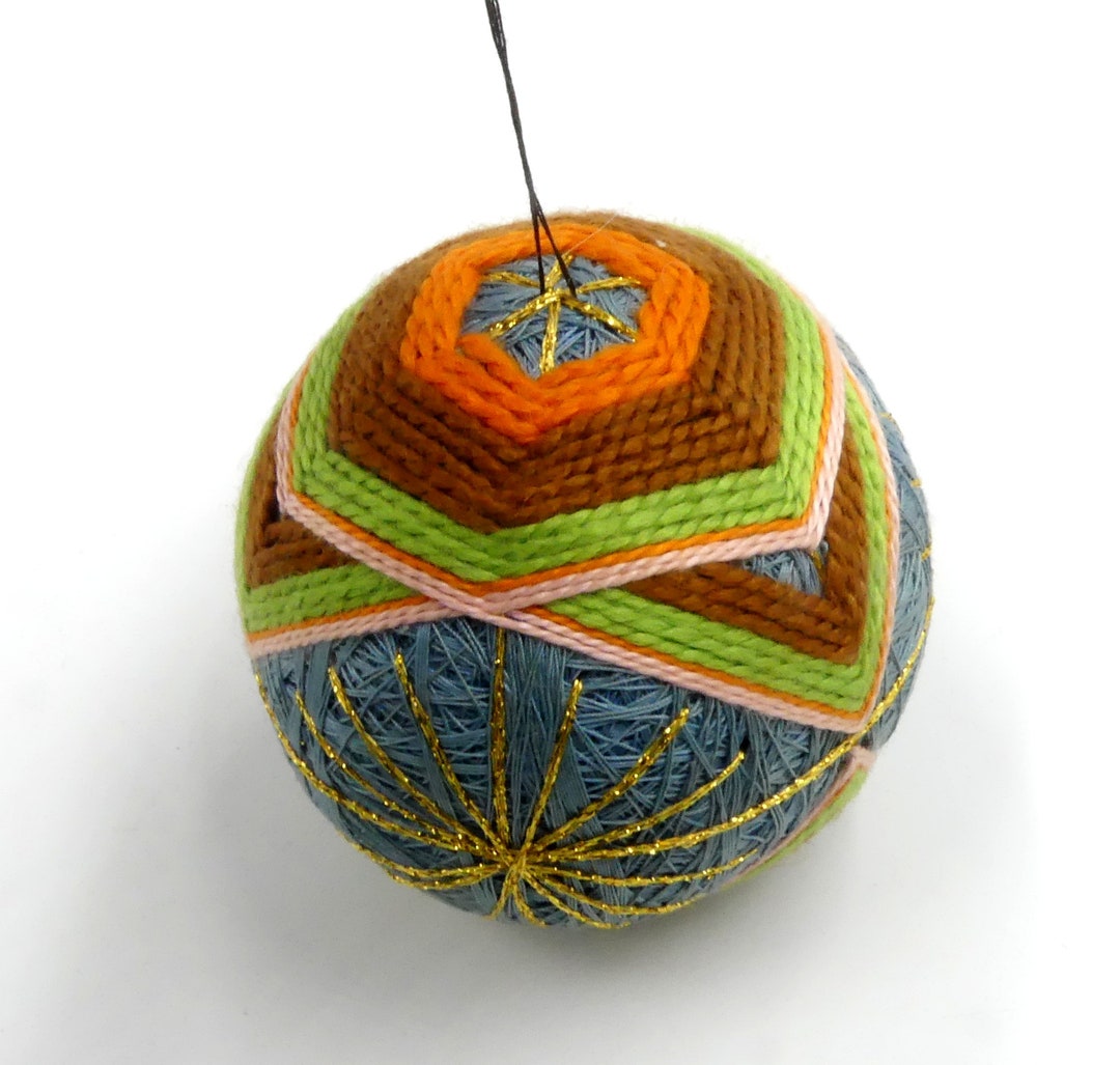 Vintage Handmade Blue/ Green/brown Color Japanese Temari Thread Ball D ...