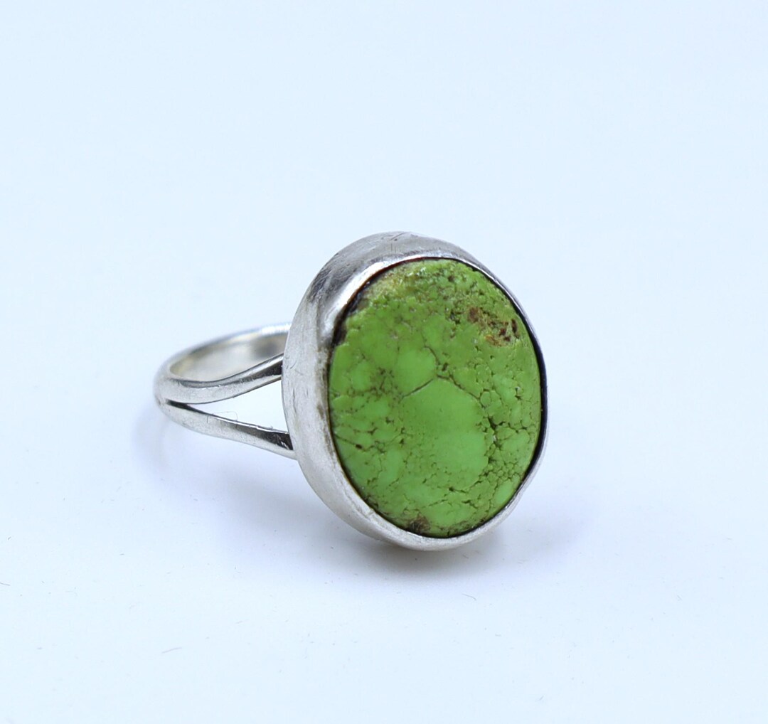Vintage Marked Sterling Silver & Gaspeite Stone Cabochon Ring Size 6.75 ...