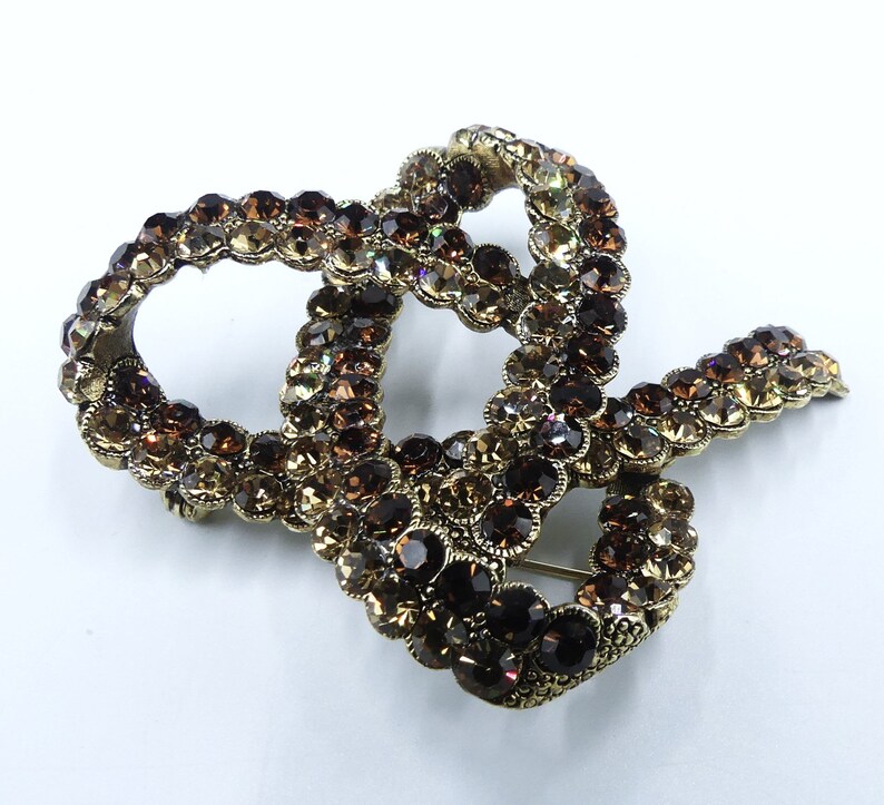 Vintage Signed WD Brass Tone & Brown Rhinestone Knot Pin Brooch - Etsy
